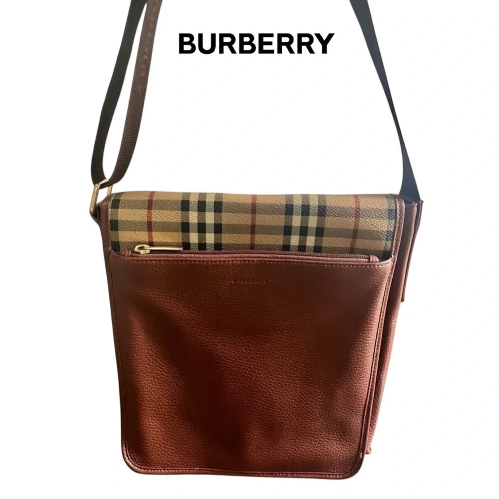 Burberry | Bags | Burberry Vintage Check Leather Crossbody Messenger ...